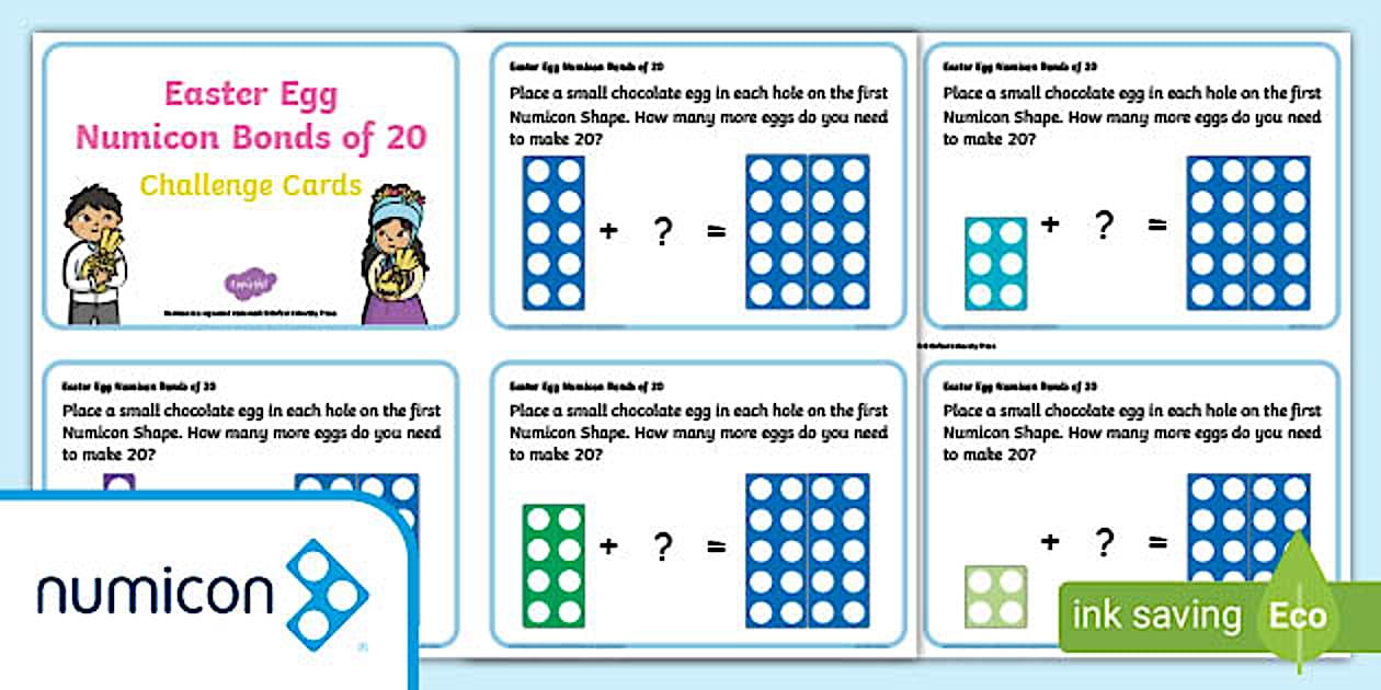 Easter Egg Number Bonds of 20 Numicon Shapes Challenge Cards